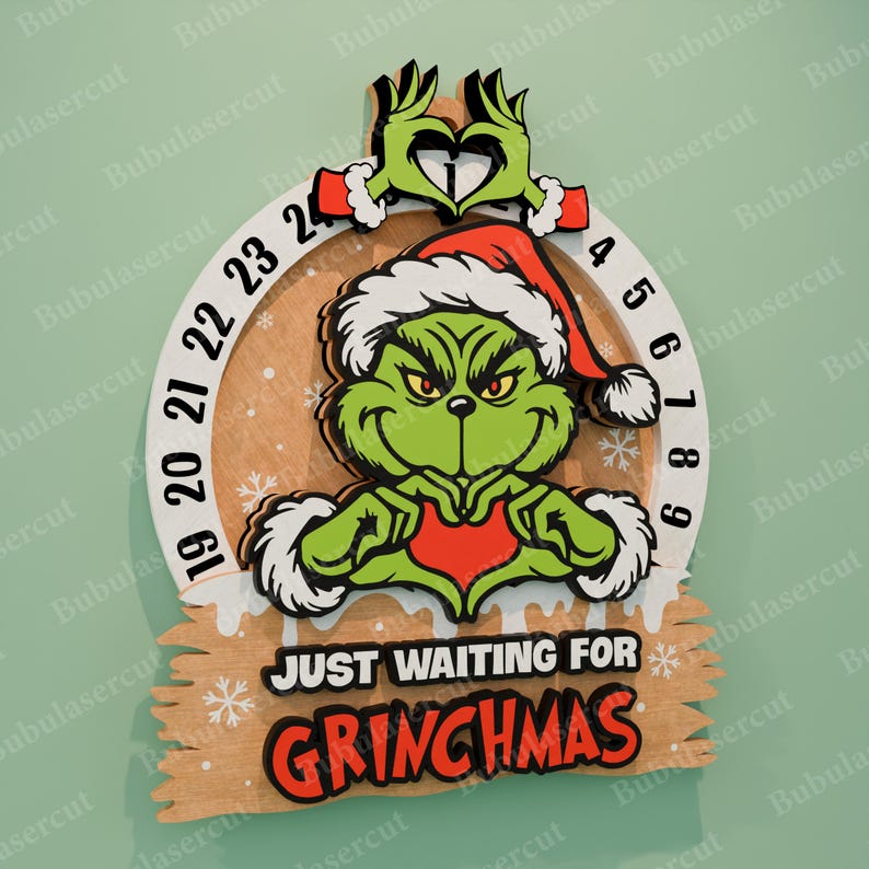 Christmas Countdown SVG Laser Cut File, Green Cartoon Character ...