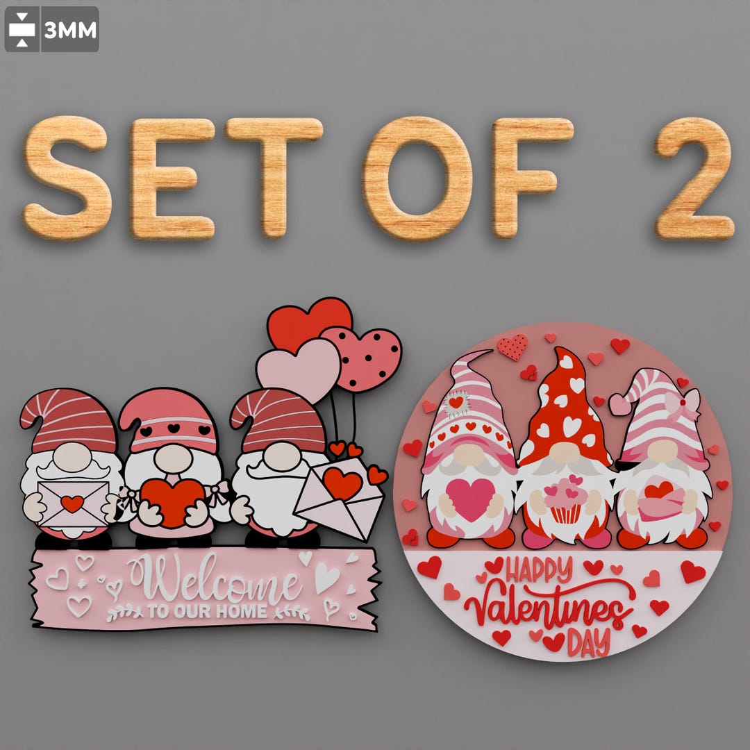 Valentine Gnome Door Hanger Laser Cut File, Valentine's Day Welcome ...