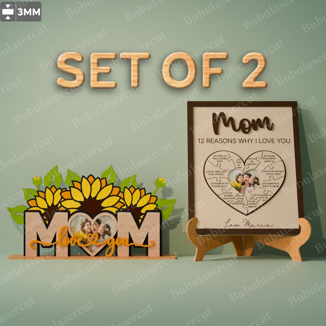 12 Reasons Why I Love You Mom Photo Frame Decor SVG, Love You Mom Stand ...