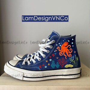 Ocean-inspired Hand Embroidered Converse, Octopus & Coral Reef Design ...