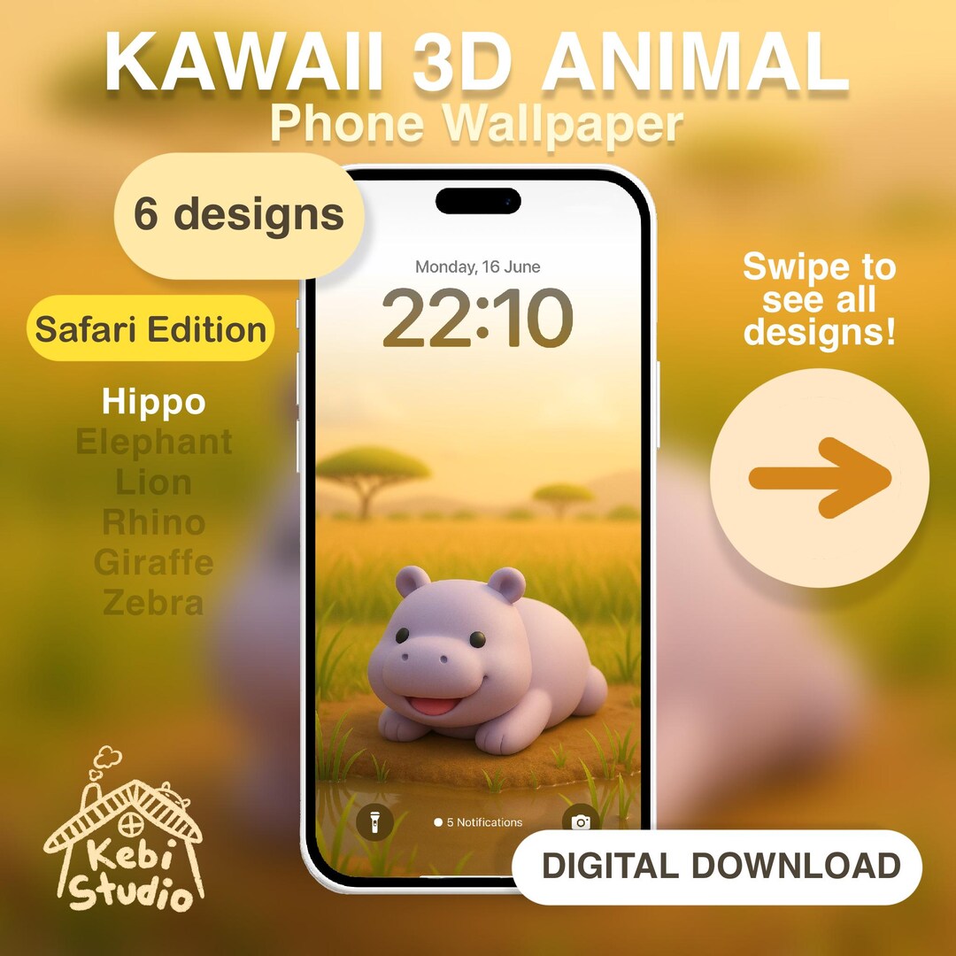 Safari 3D Animal Phone Wallpapers - 6 in 1 Digital Downloads | Cute ...