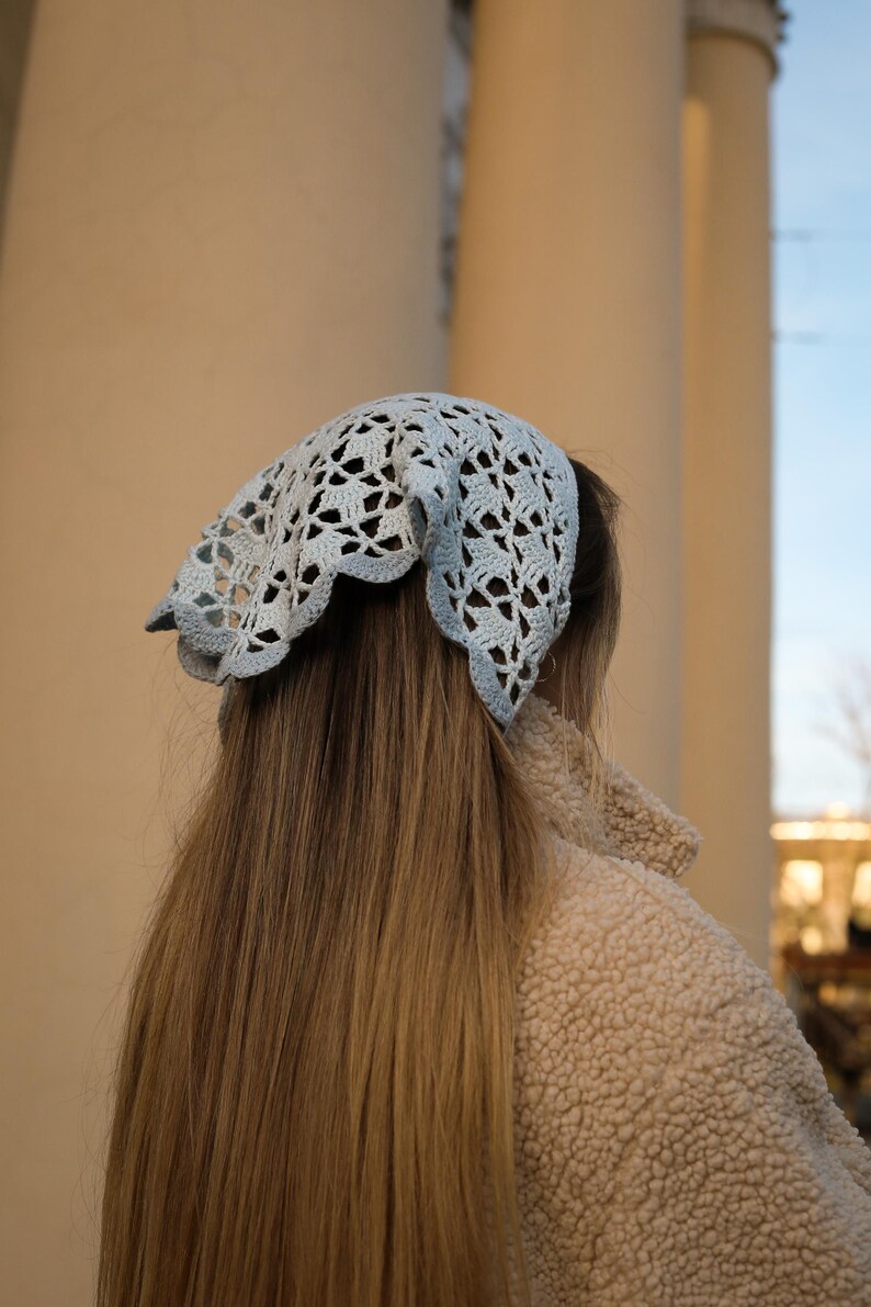 Crochet Cotton Bandana - Blue and Yellow Lace Headwraps 100% Cotton - Etsy