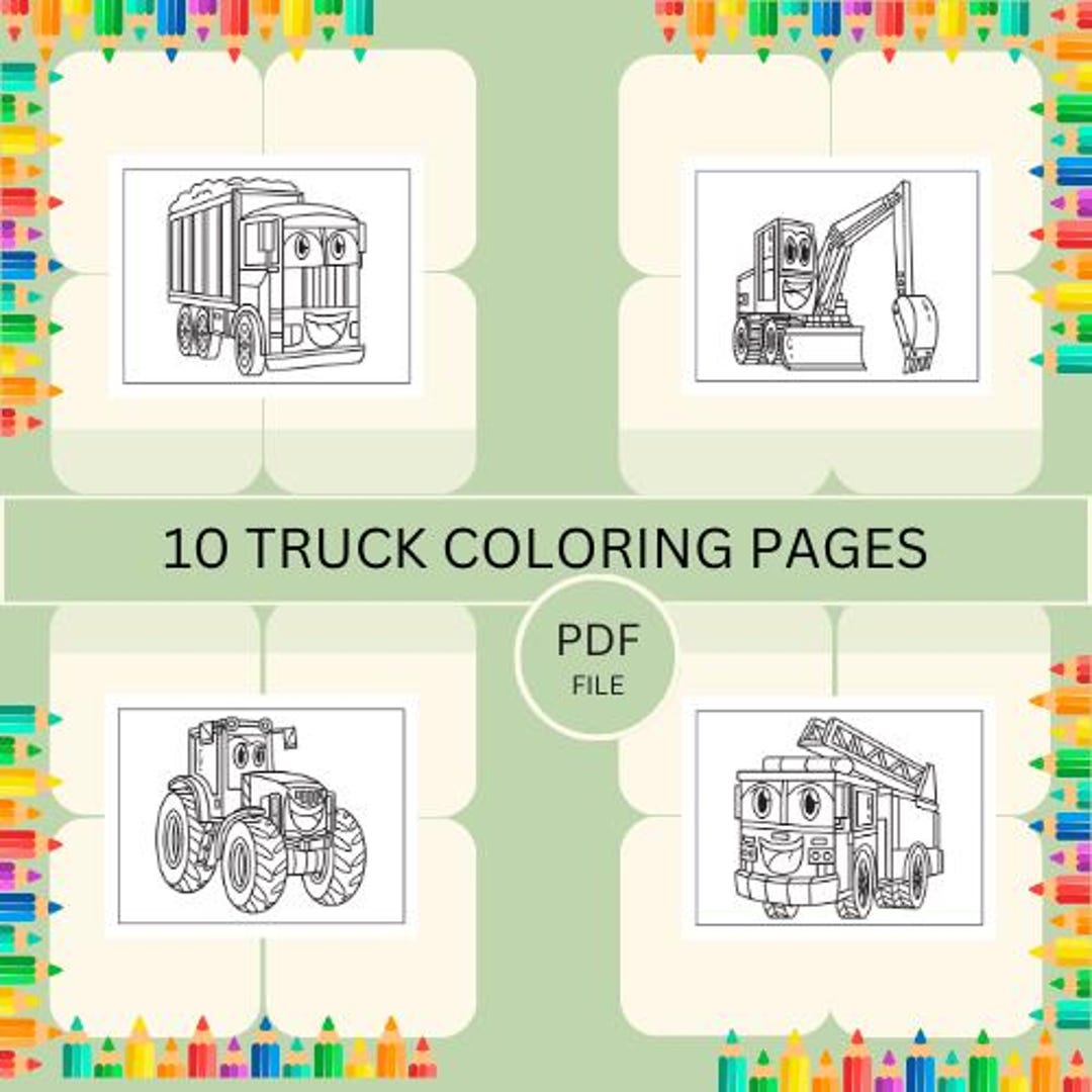 10 Truck Coloring Pages Fun Cute Truck Printable Pages PDF File ...