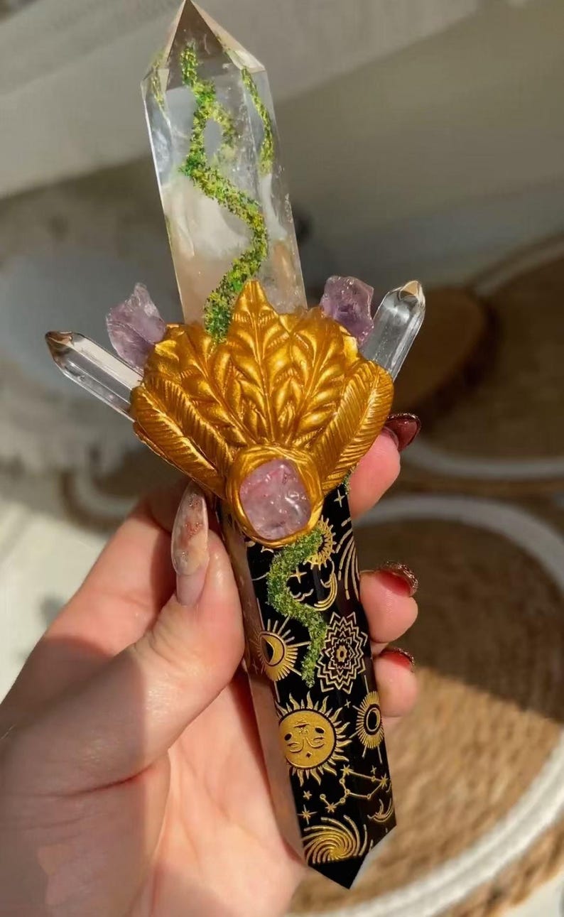 Obsidian Crystal Wand, Handcrafted Obsidian Wand for Tarot, Spiritual ...