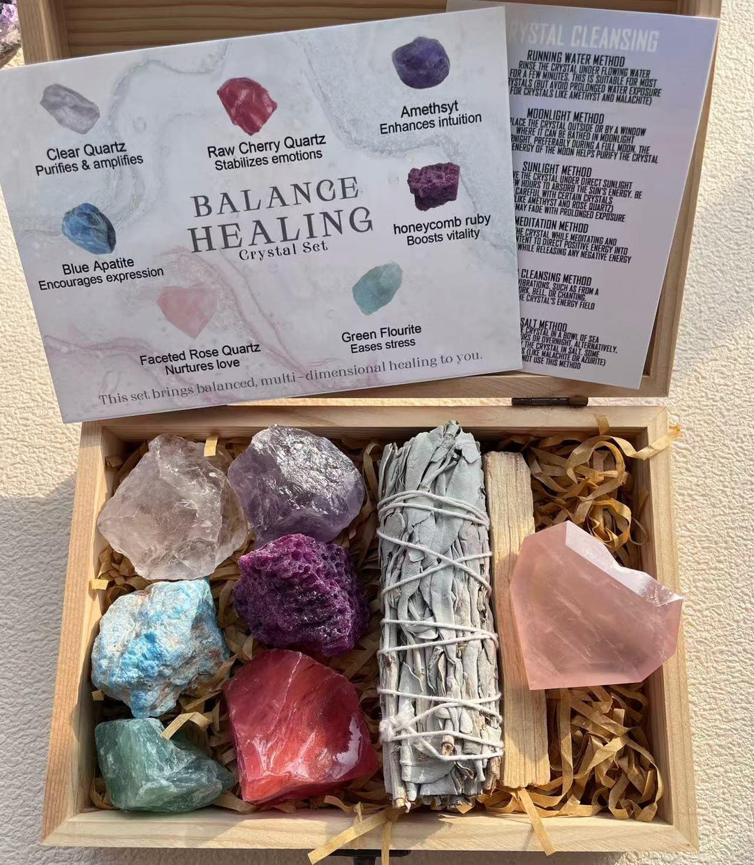 Crystal Cleansing Kit With Sage, Chakra Healing Stones & Meditation ...