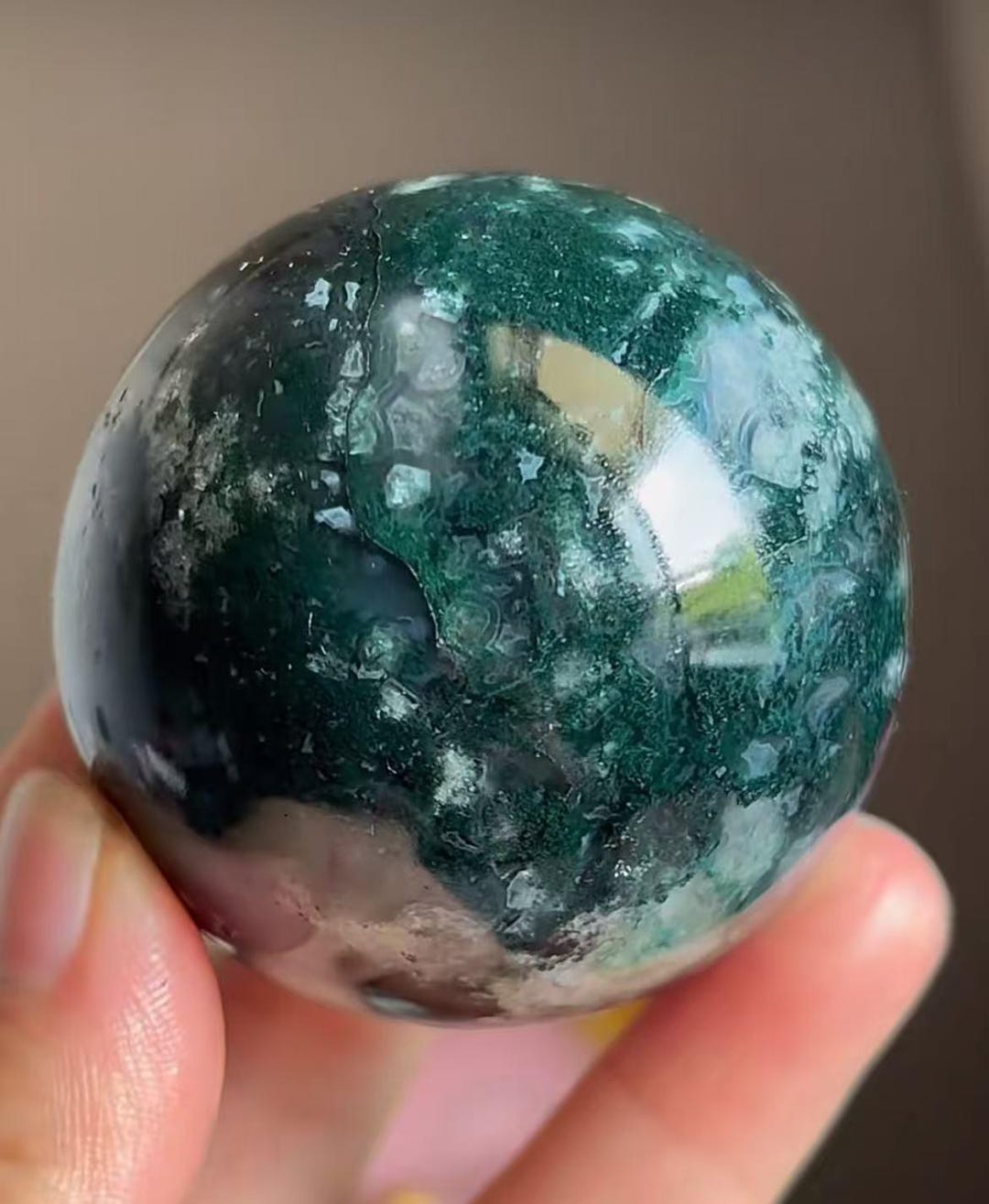 Handcrafted Moss Agate Crystal Sphere: Healing Gemstone Orb (54mm) - Etsy