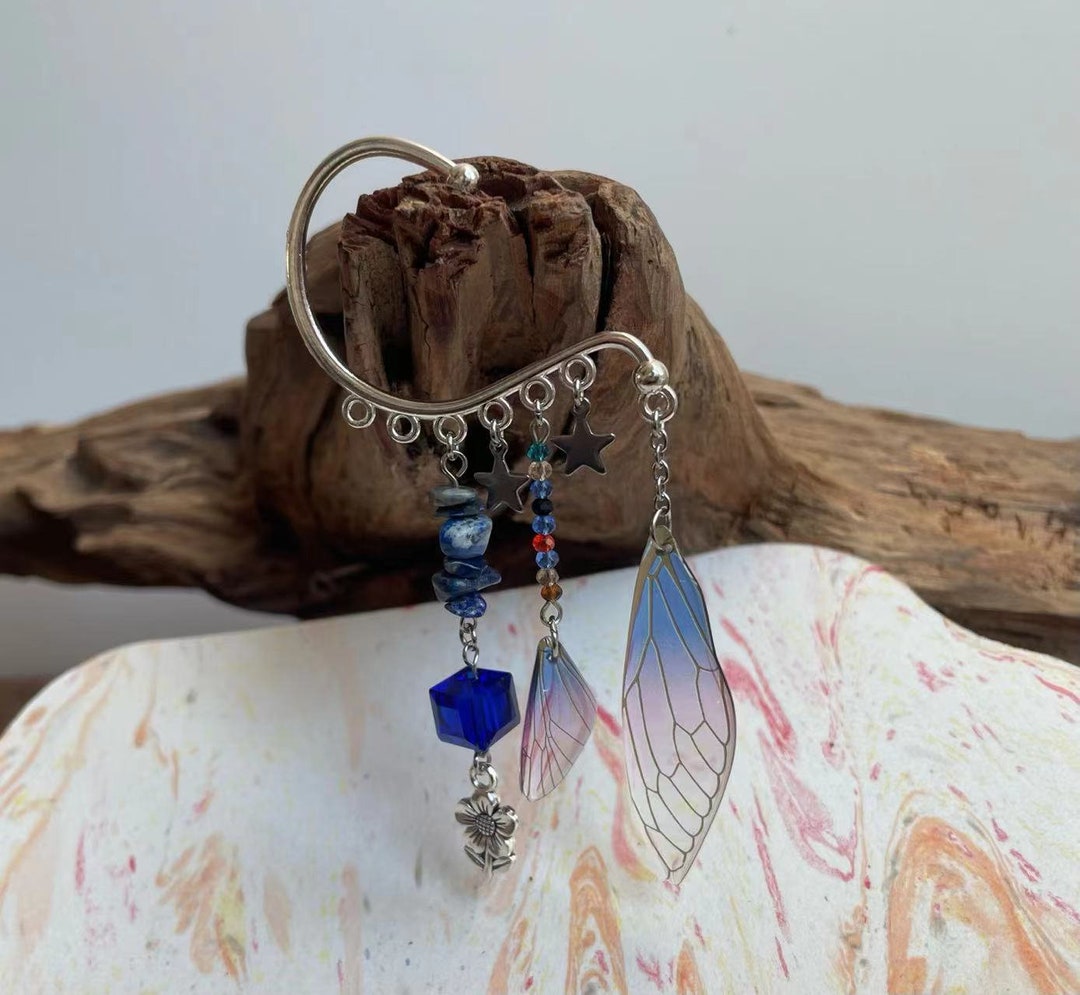 Fantasy Earrings Cuffs With Glitter and Nature Crystal Lapis Lazuli ...