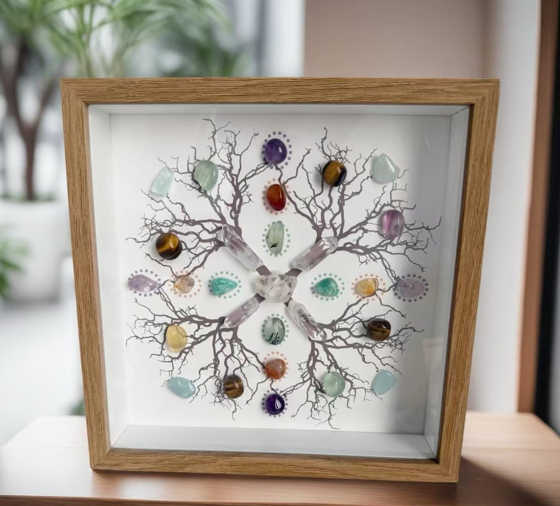 Tree of Life Crystal Grid Wall Art: Framed Quartz Decor - Etsy
