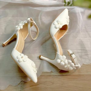 Wedding Shoes, 8cm High Heels With 5-petal Flower Decoration. Handmade ...