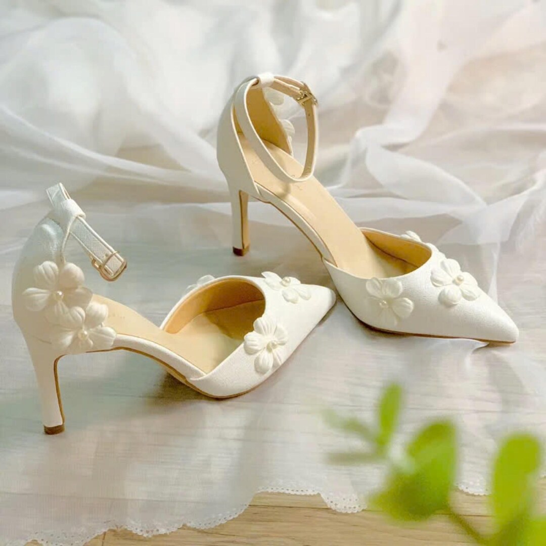Wedding Shoes, 8cm High Heels With 5-petal Flower Decoration. Handmade ...