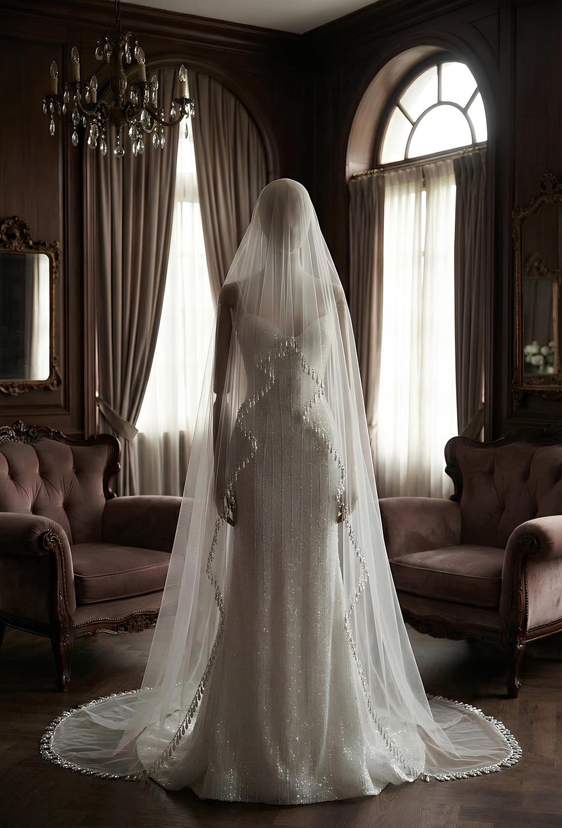 Pearl Drop Embellished Bridal Veil, Elegant Couture Wedding Veil ...