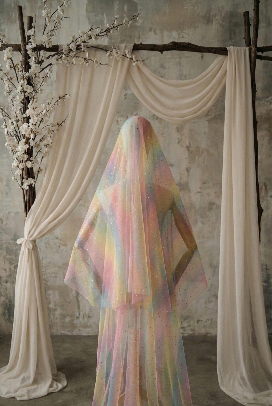 Rainbow Glitter Wedding Veil, Pastel Ombre Bridal Veil, Celestial ...