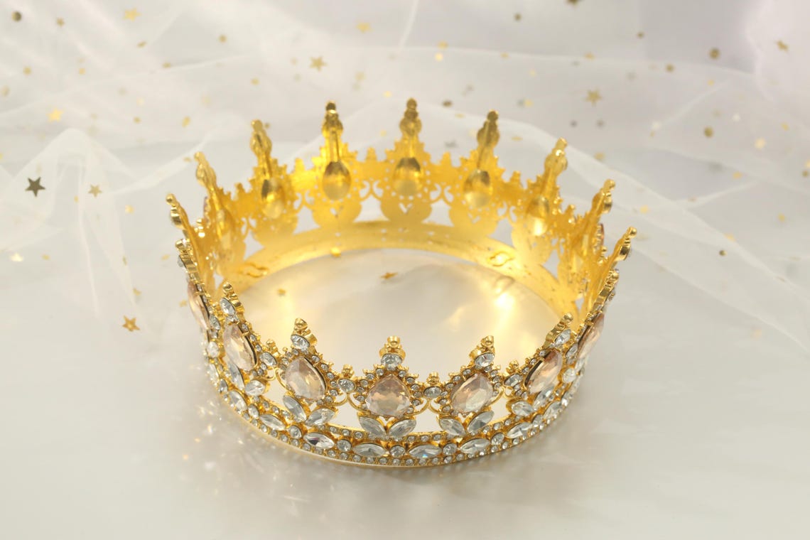 Full Round Crown Queen Crown Baroque Tiara Shining Rhinestone Princess ...