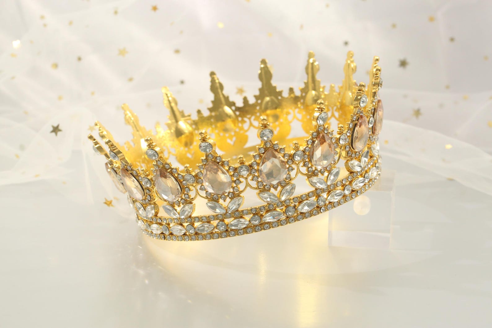 Full Round Crown Queen Crown Baroque Tiara Shining Rhinestone Princess ...