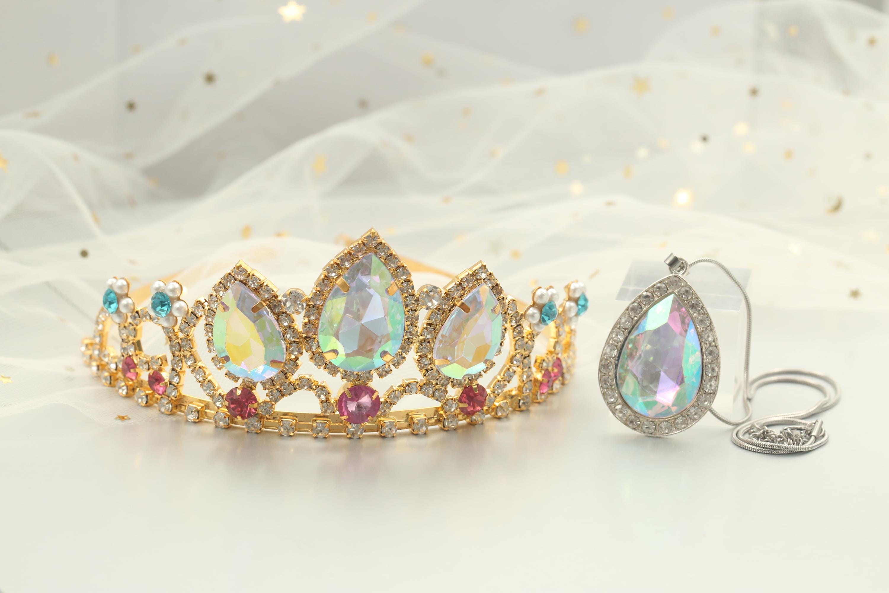 Long Hair Princess AB Crown Princess Crown Halloween Role Play Girls ...
