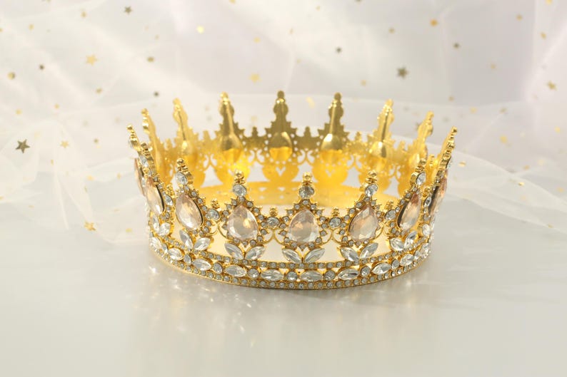 Full Round Crown Queen Crown Baroque Tiara Shining Rhinestone Princess ...