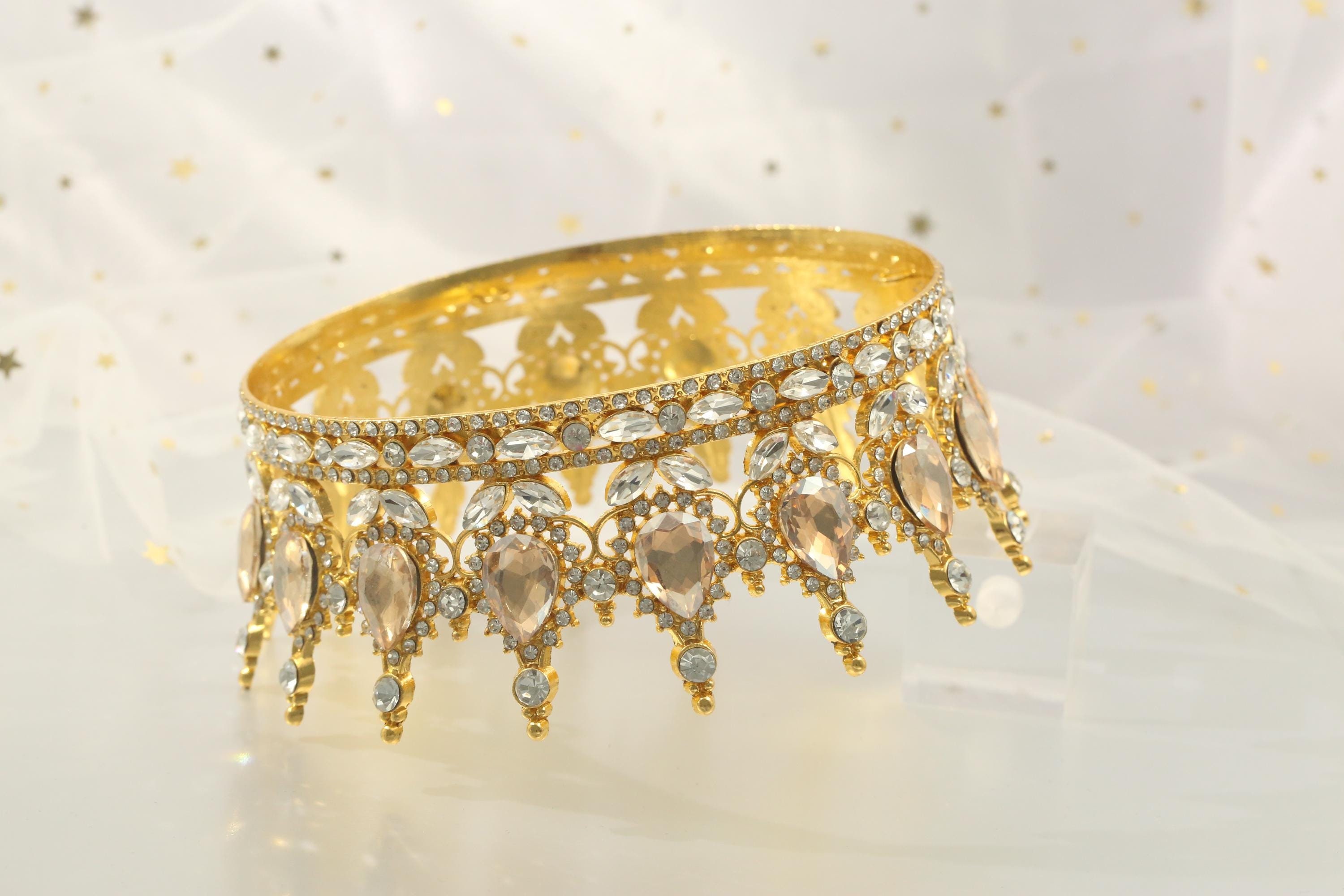Full Round Crown Queen Crown Baroque Tiara Shining Rhinestone Princess ...