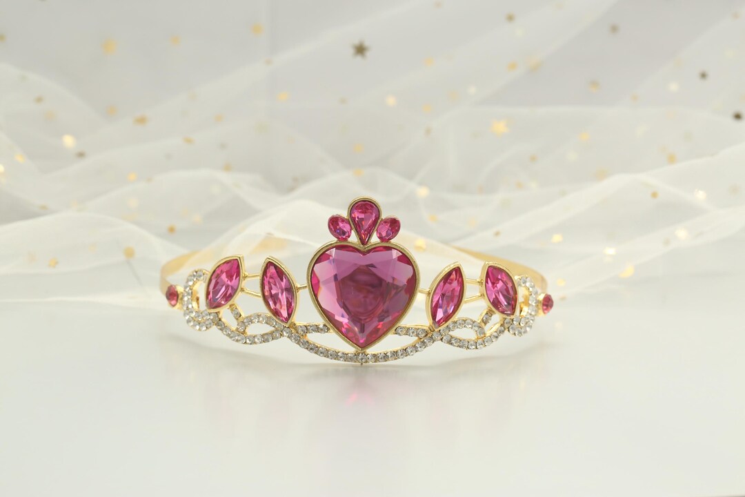 Beautiful Pink Princess Tiara Acrylic Diamond Pink Heart Crown Shiny ...