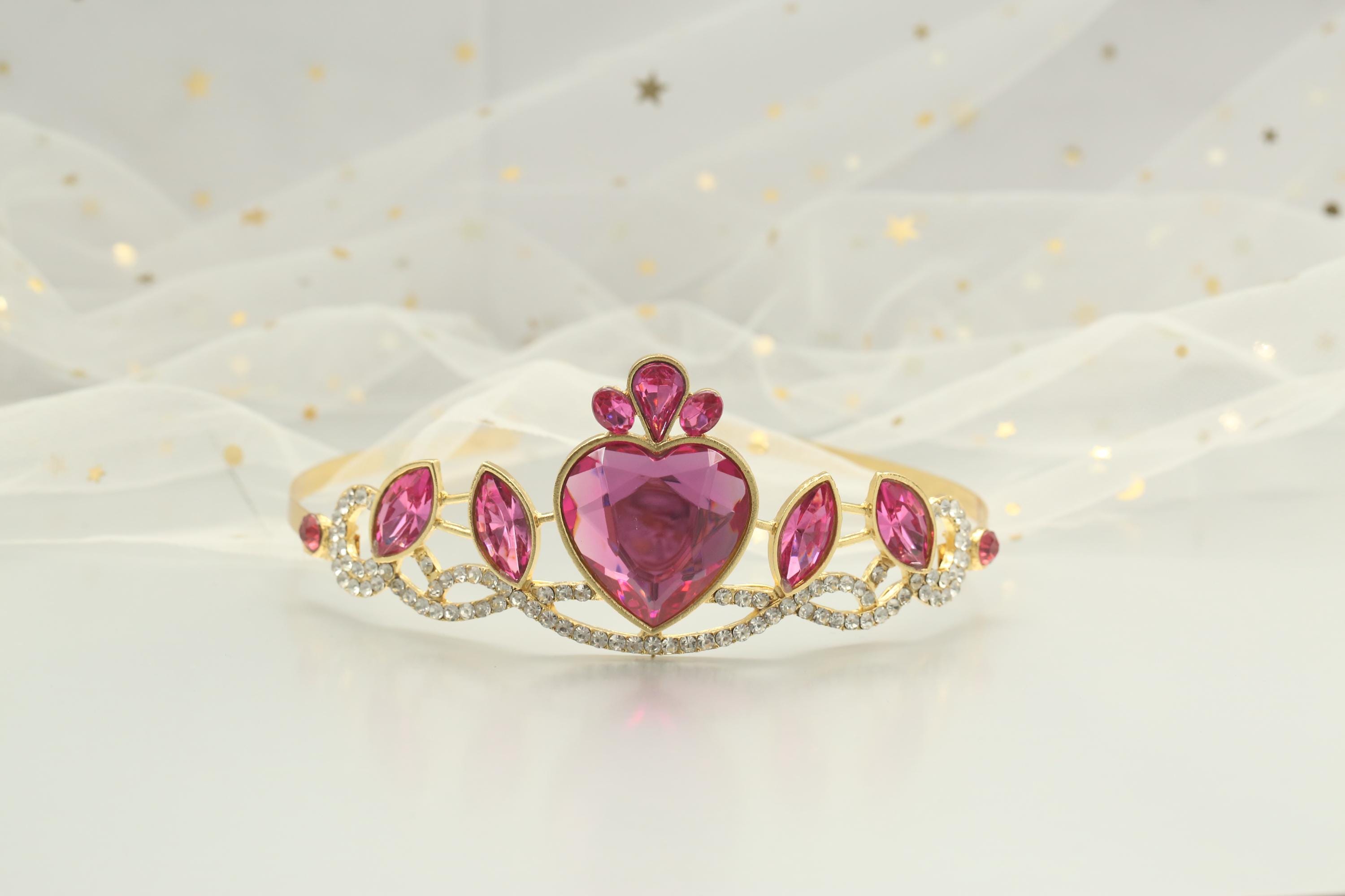 Beautiful Pink Princess Tiara Acrylic Diamond Pink Heart Crown Shiny ...