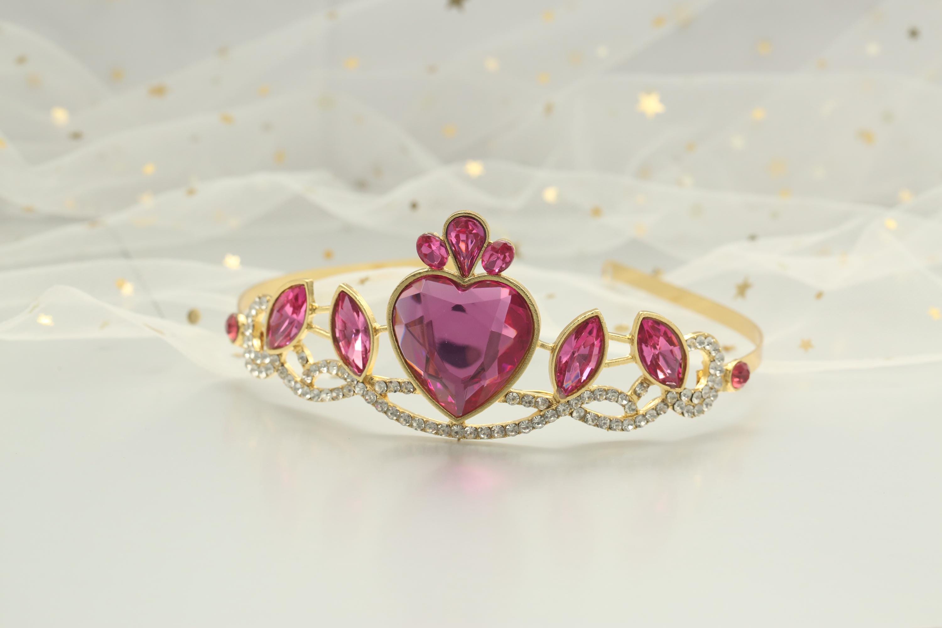 Beautiful Pink Princess Tiara Acrylic Diamond Pink Heart Crown Shiny ...