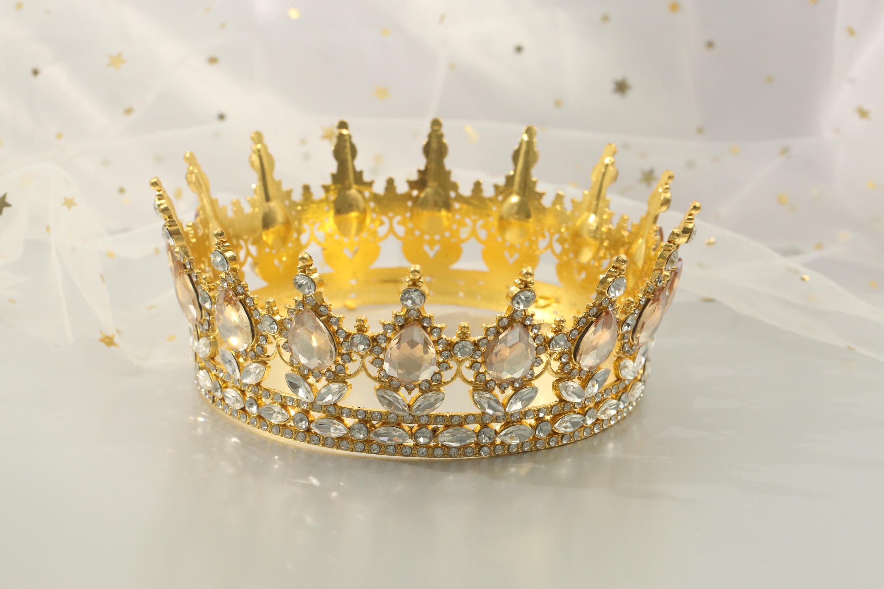 Full Round Crown Queen Crown Baroque Tiara Shining Rhinestone Princess ...