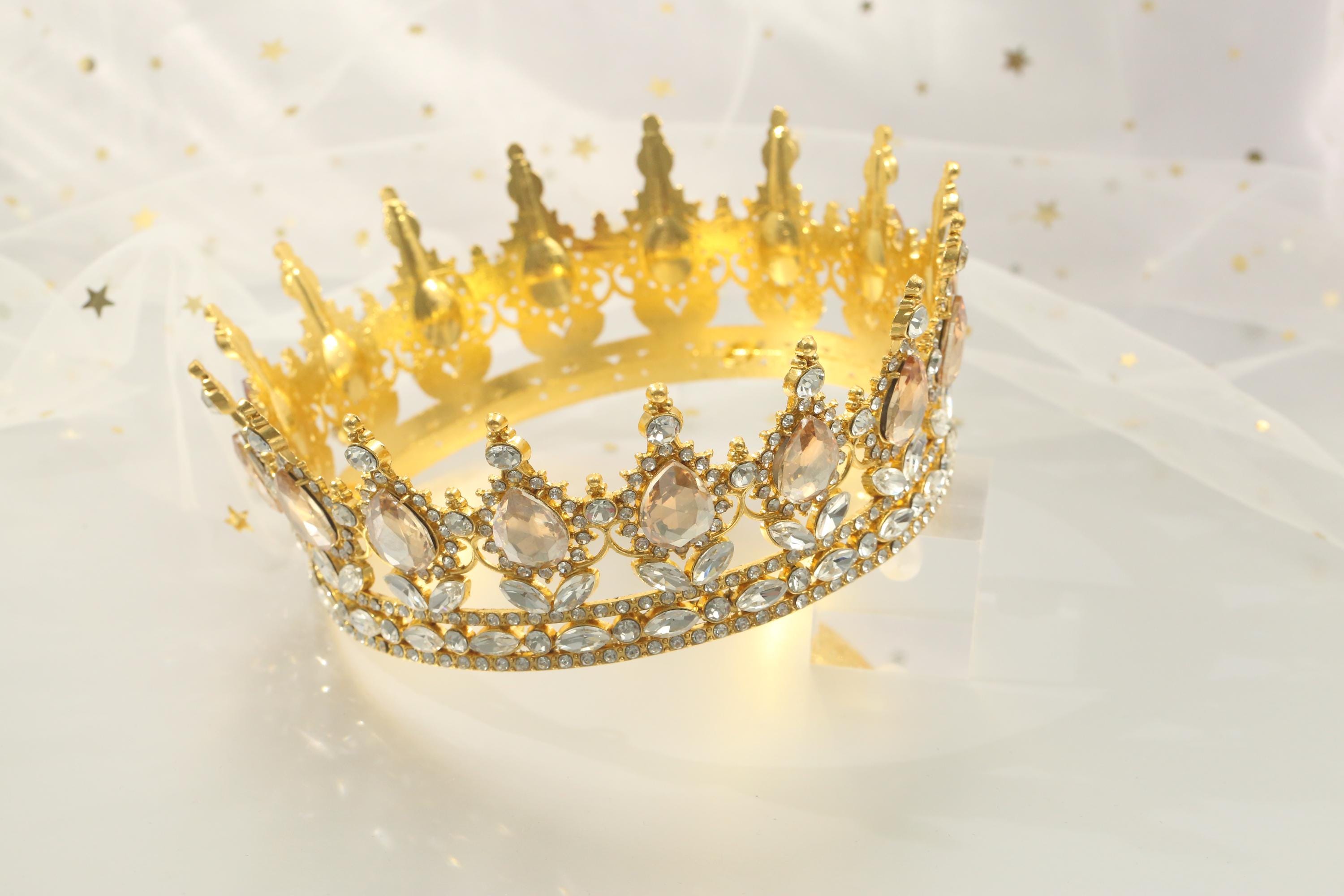 Full Round Crown Queen Crown Baroque Tiara Shining Rhinestone Princess ...