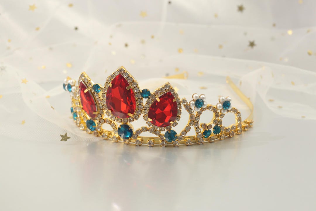 Princess Crown Red Rhinestone Long Hair Princess Crown Halloween Role ...