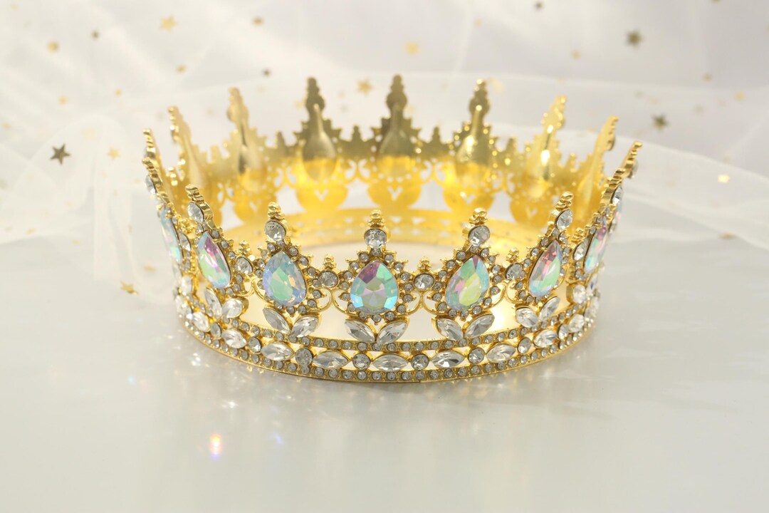 Queen Crown AB Full Round Crown Crystal Baroque Tiara Shining ...