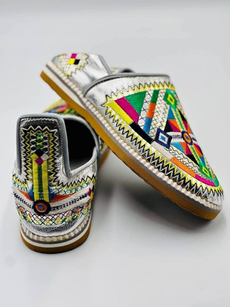 Babouche Handmade Slippers,embroidered With Berber Patterns.100% Real ...