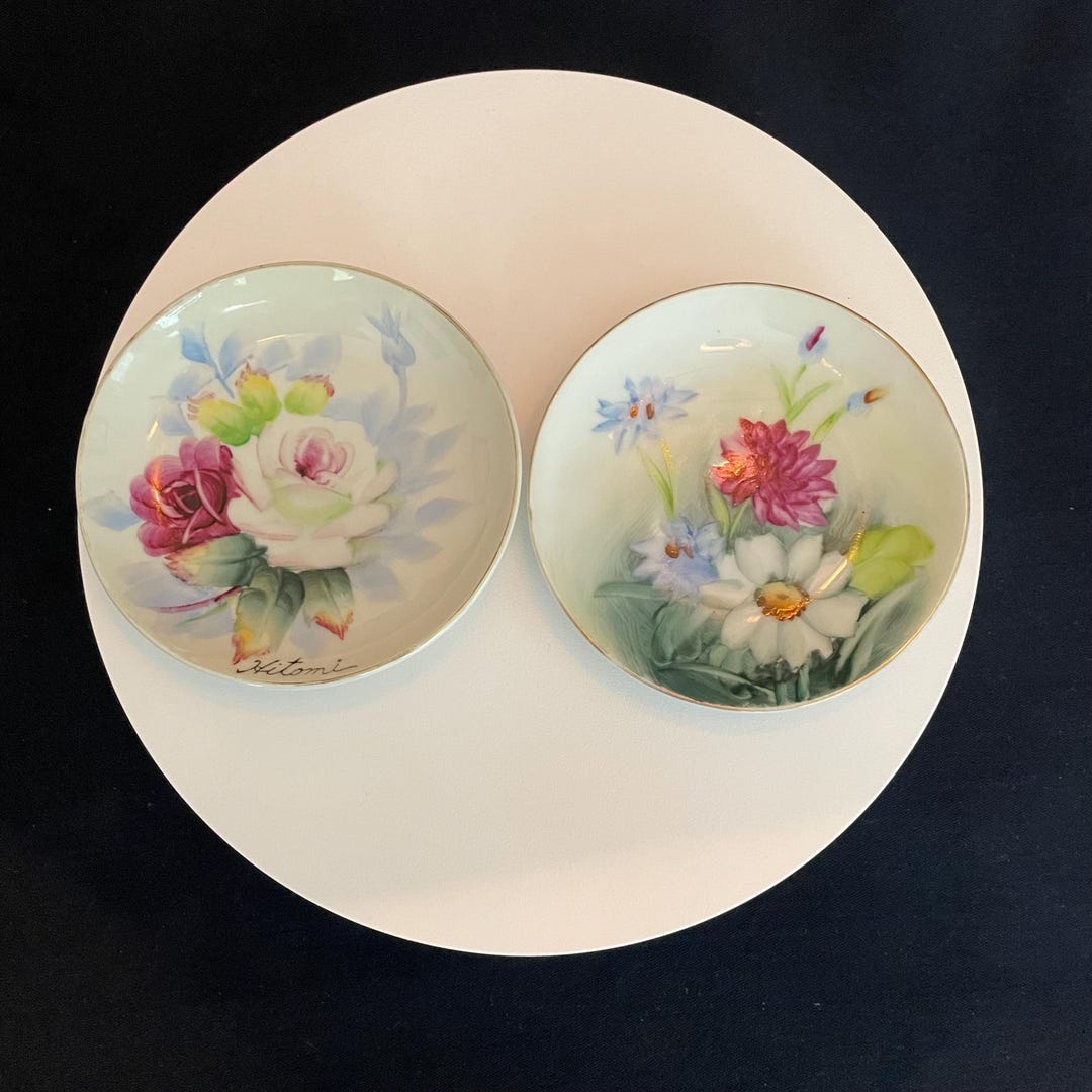 Ucagco 2 Hand-painted 4" Porcelain Plates: Floral Design, Signed ...