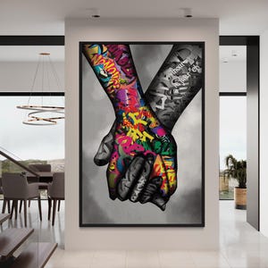Couple Holding Hands Graffiti Painting, Lovers Holding Hands Art Canvas ...