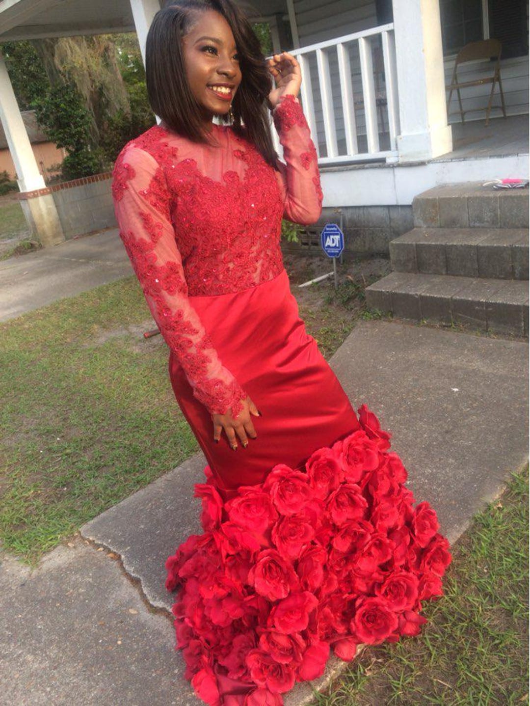 Formal Long Dresses With Long Sleeves, 3D Floral Prom Dresses Long ...