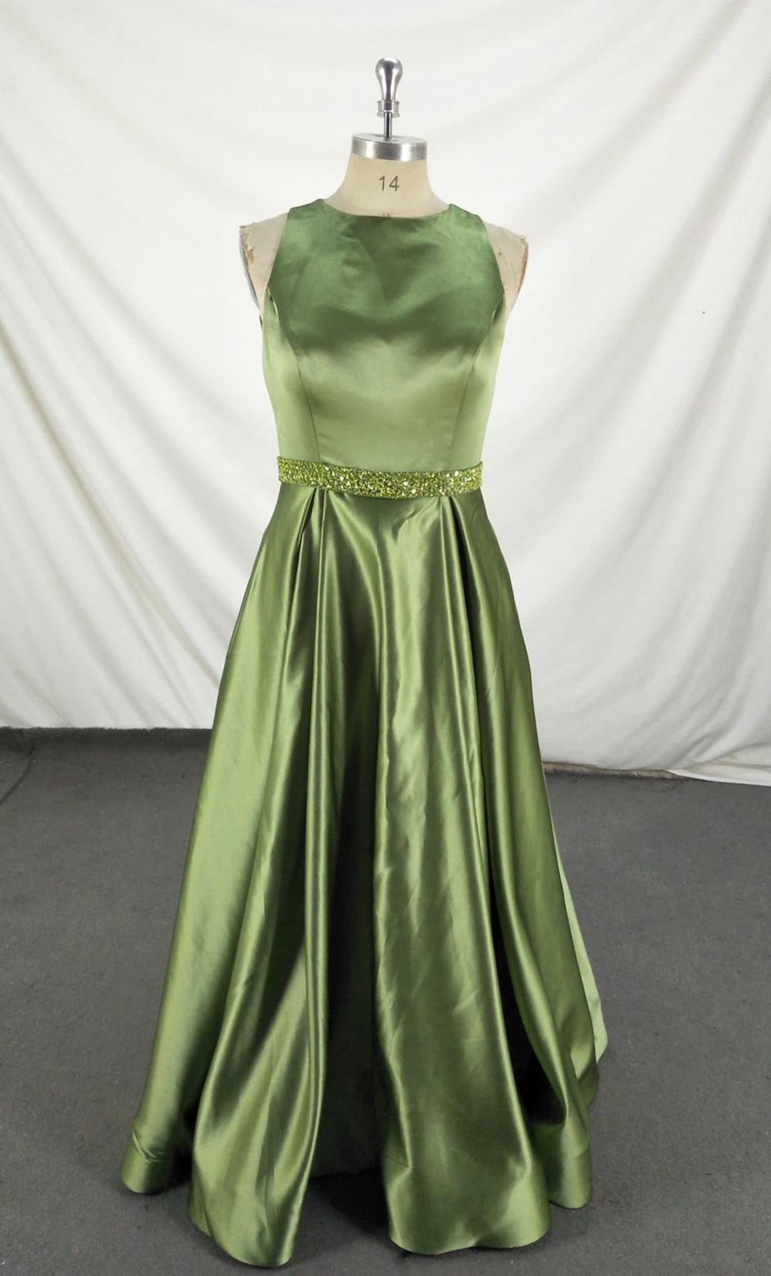 Satin Sage Green Prom Dress With Sash, A Line Junior Prom Dresses Long ...