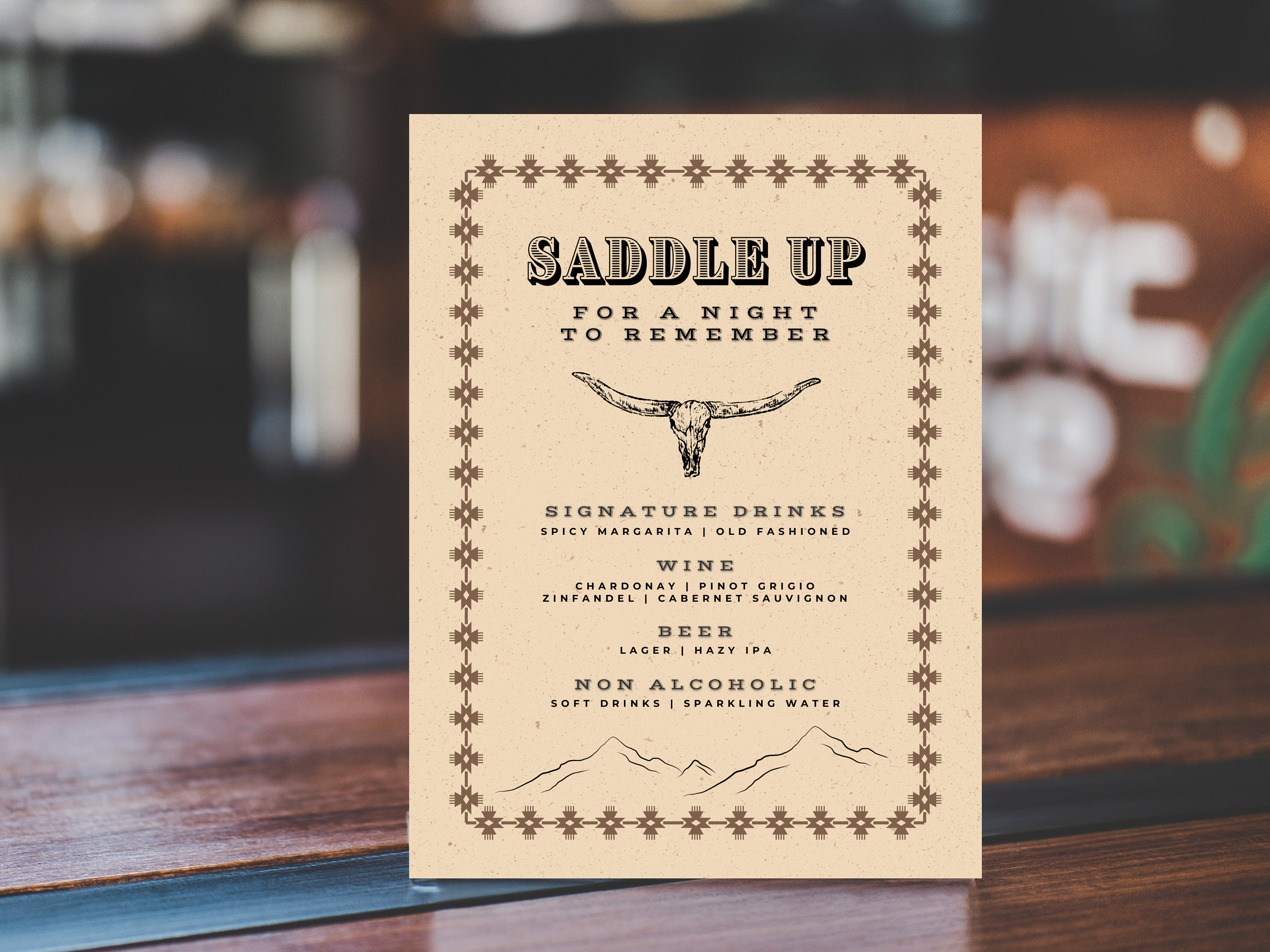 Western Themed Wedding Bar Menu, Editable Wedding Bar Menu, Adjustable ...