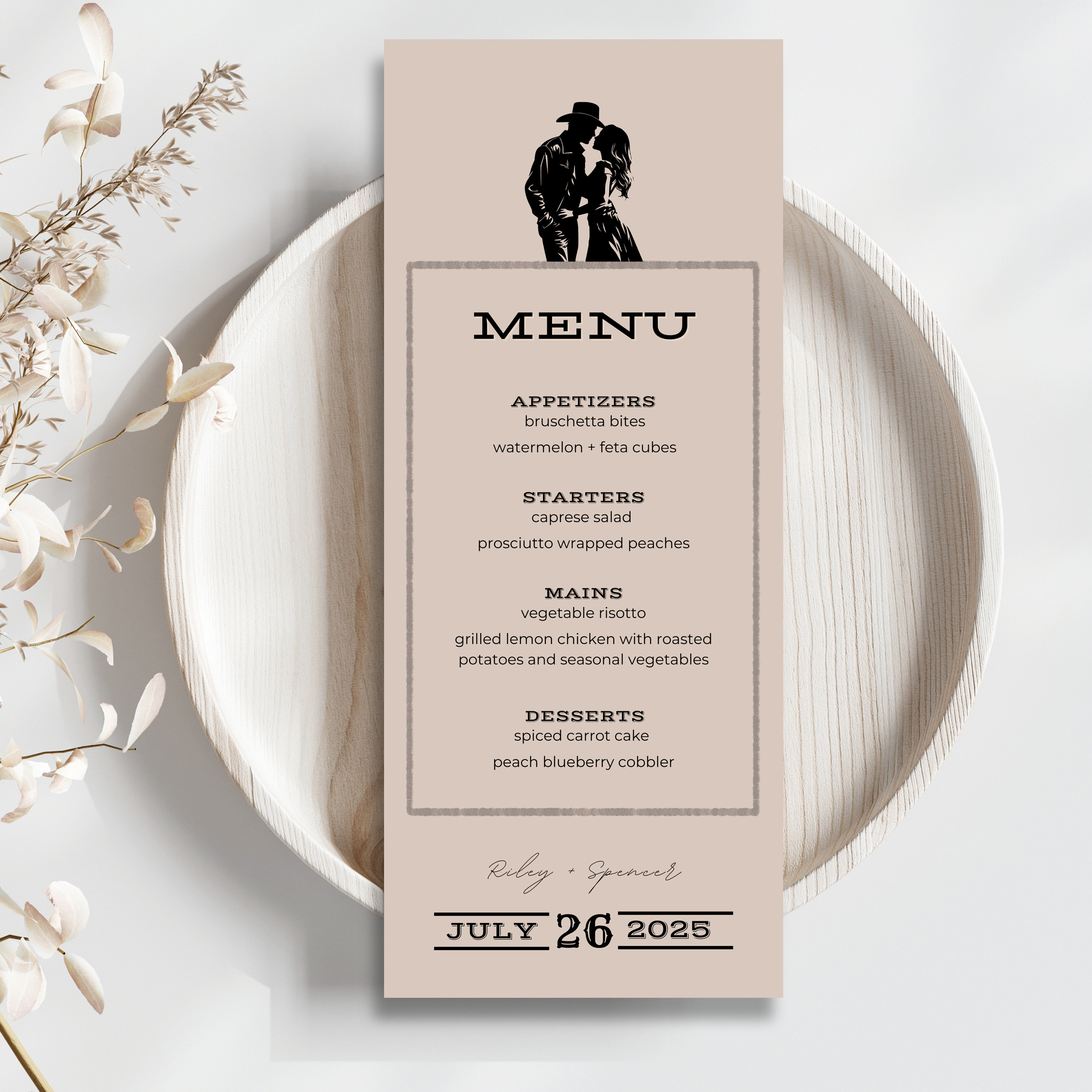Western Wedding Menu Template, Instant Download Double-sided Wedding ...
