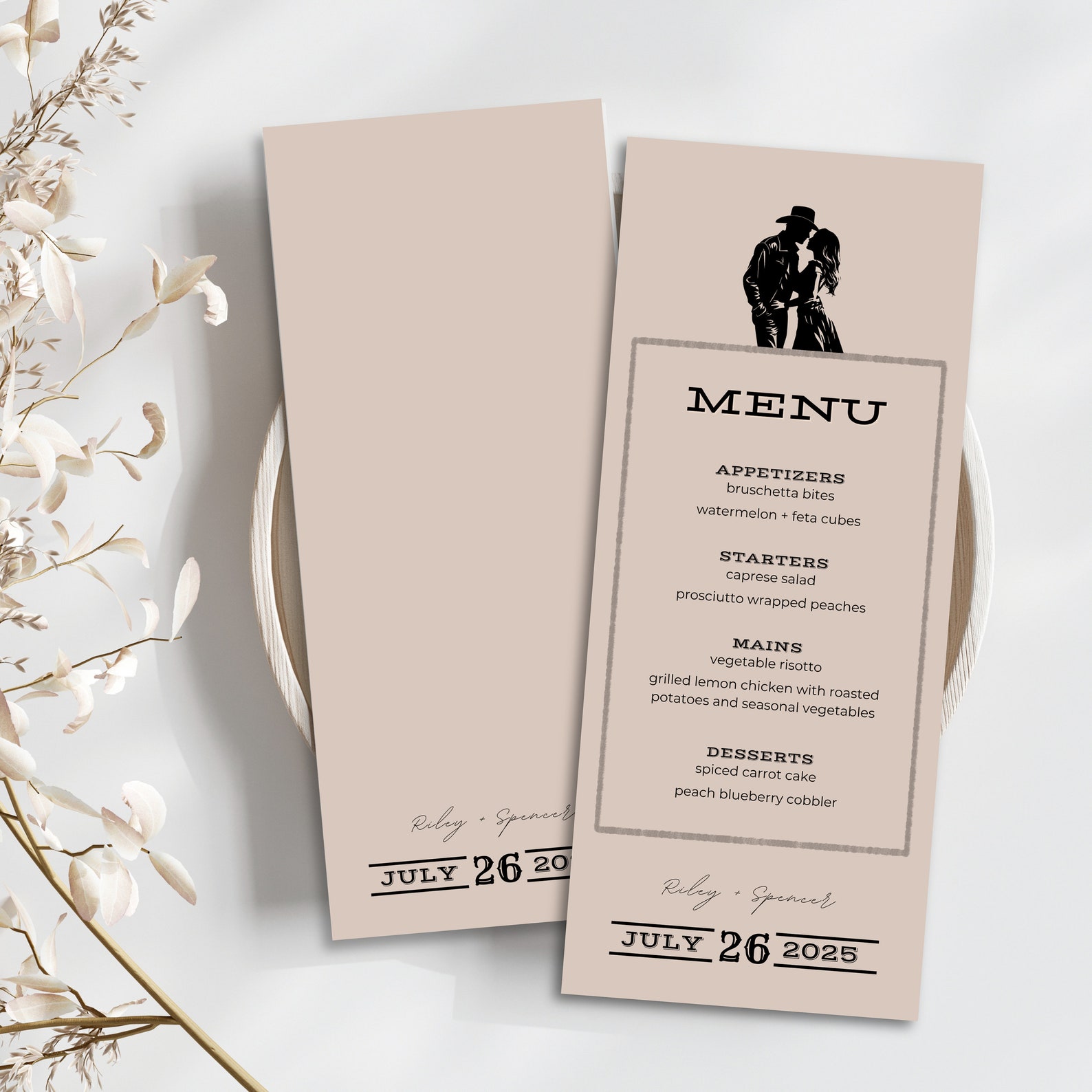 Western Wedding Menu Template, Instant Download Double-sided Wedding ...