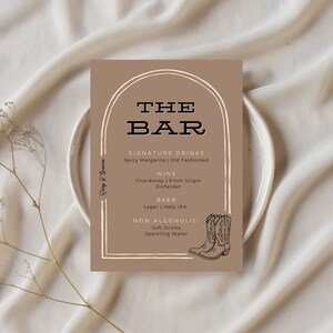 Western Wedding Bar Menu, Editable Western Themed Menu, Cowboy Boots ...