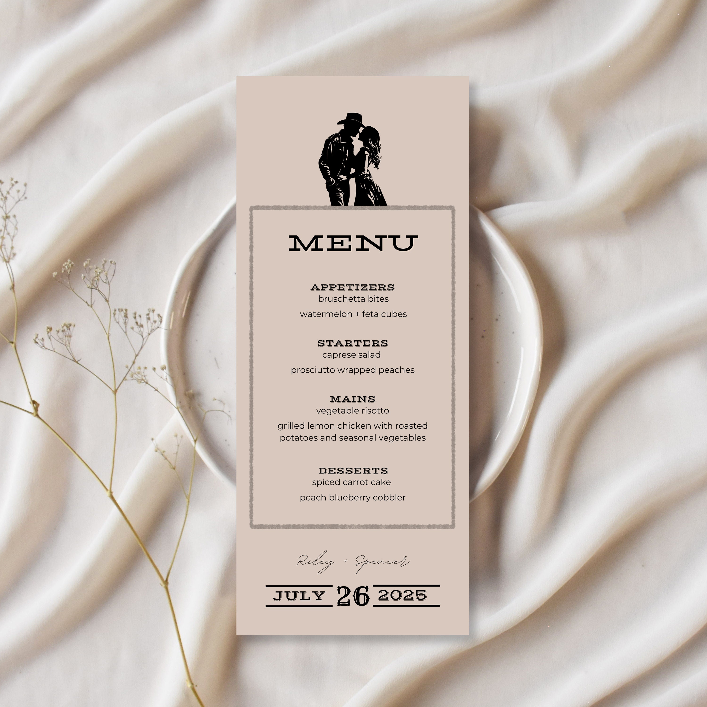 Western Wedding Menu Template, Instant Download Double-sided Wedding ...