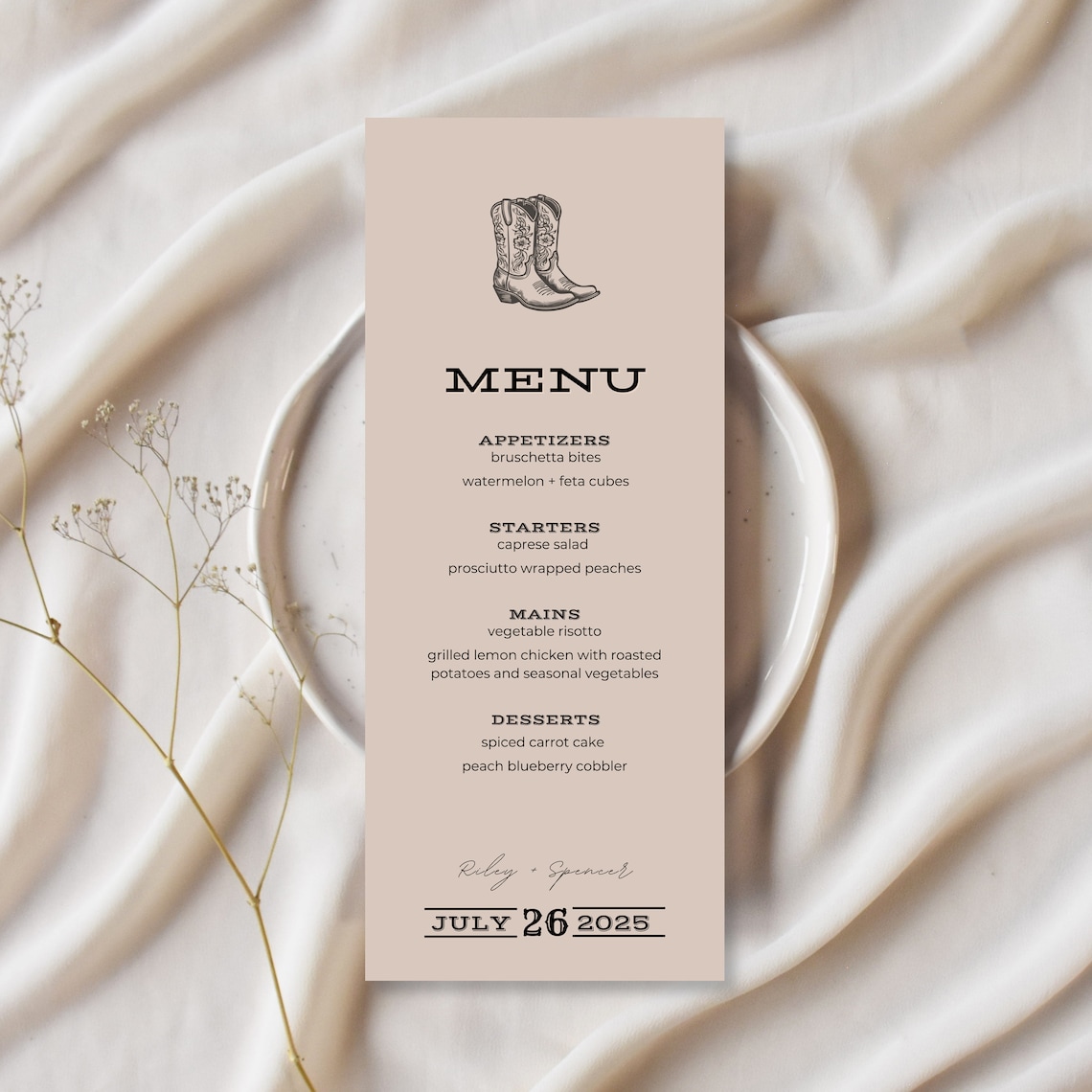 Western Wedding Menu Template, Instant Download Double-sided Wedding ...