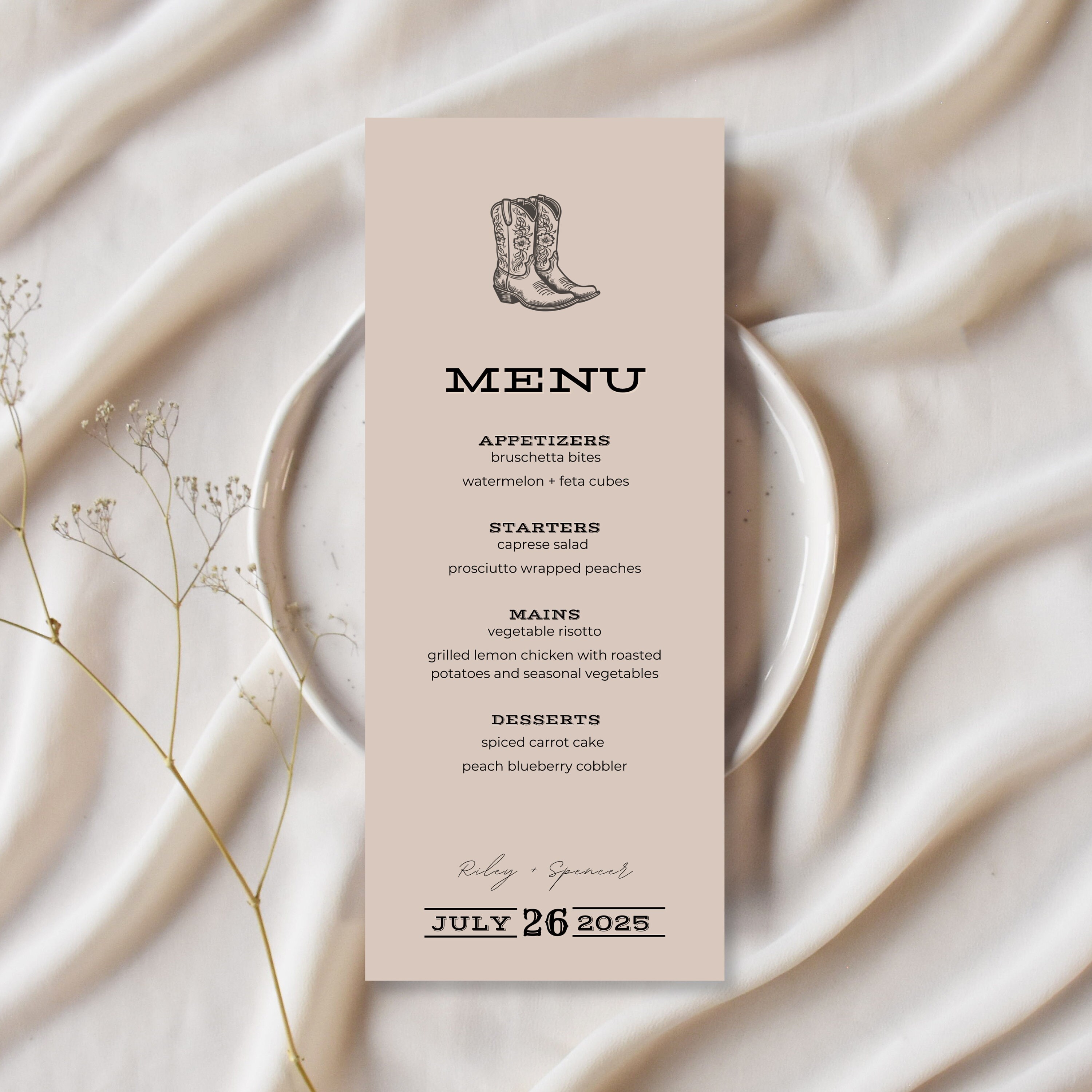 Western Wedding Menu Template, Instant Download Double-sided Wedding ...