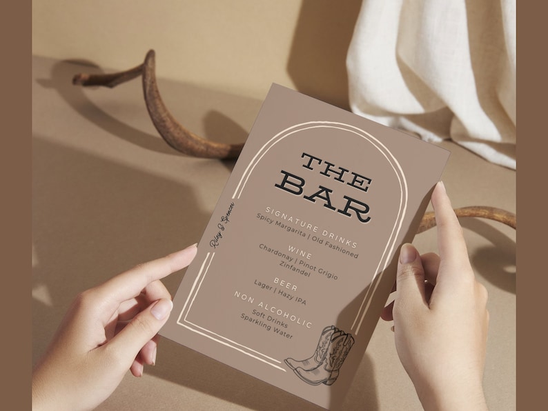Western Wedding Bar Menu, Editable Western Themed Menu, Cowboy Boots ...