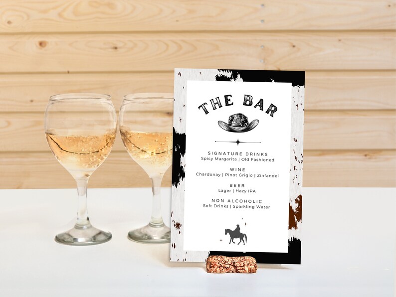 Western Bar Menu Template, Western Themed Drink Menu for Wedding or ...