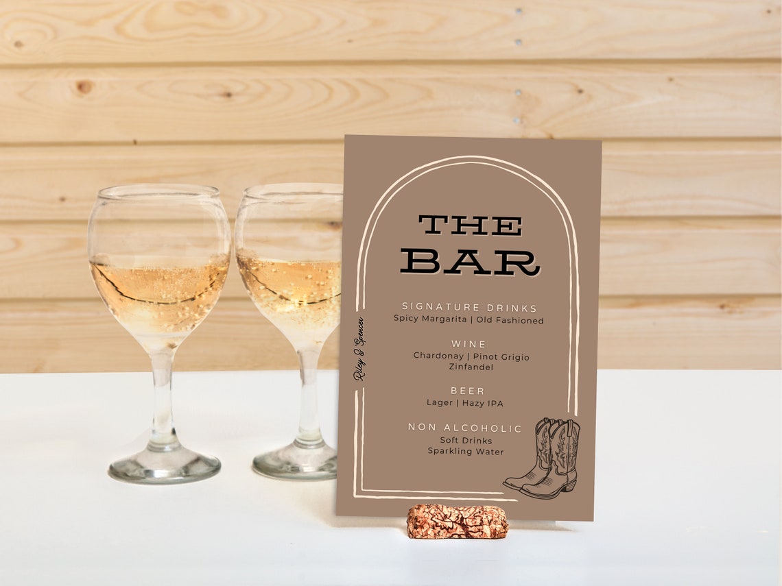Western Wedding Bar Menu, Editable Western Themed Menu, Cowboy Boots ...