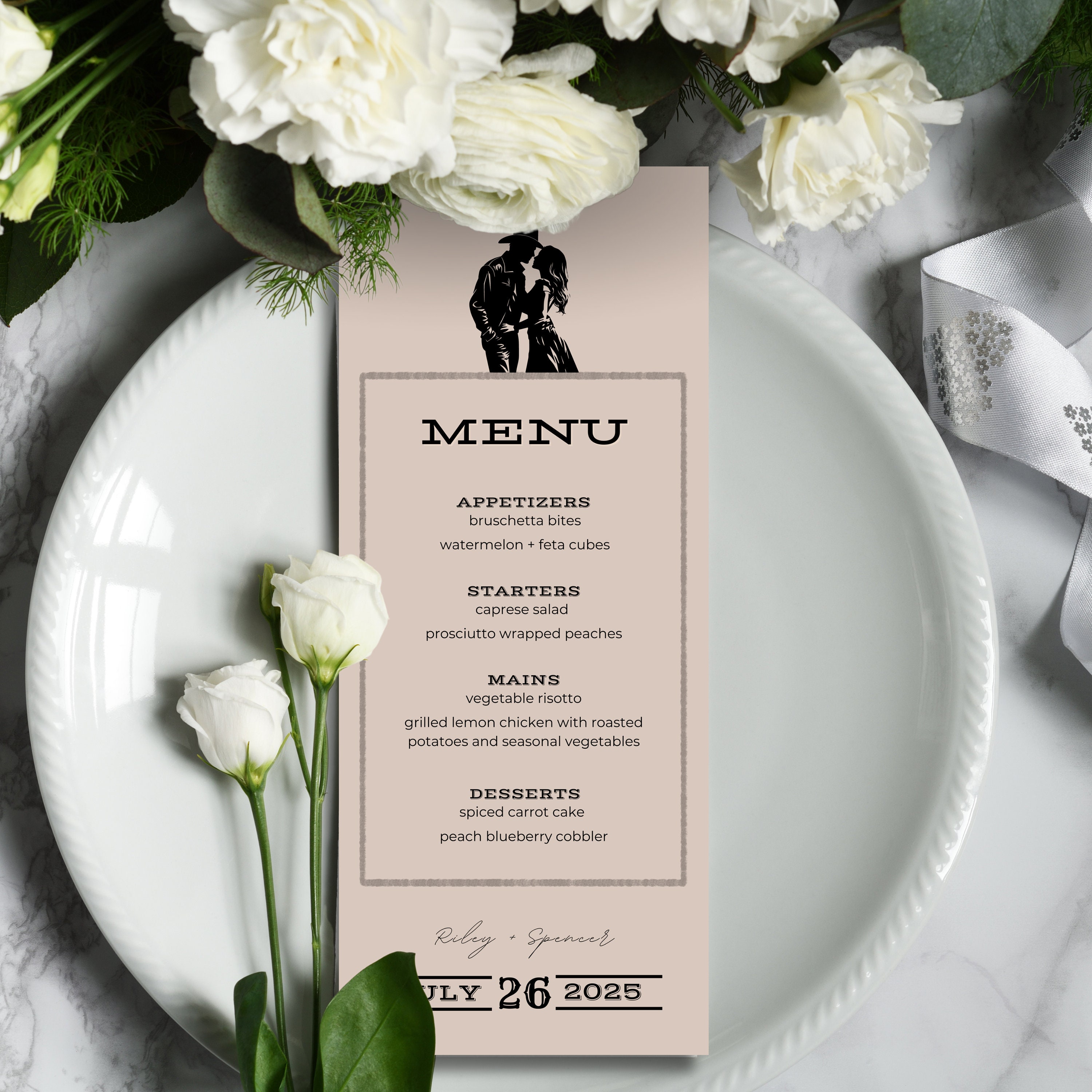 Western Wedding Menu Template, Instant Download Double-sided Wedding ...