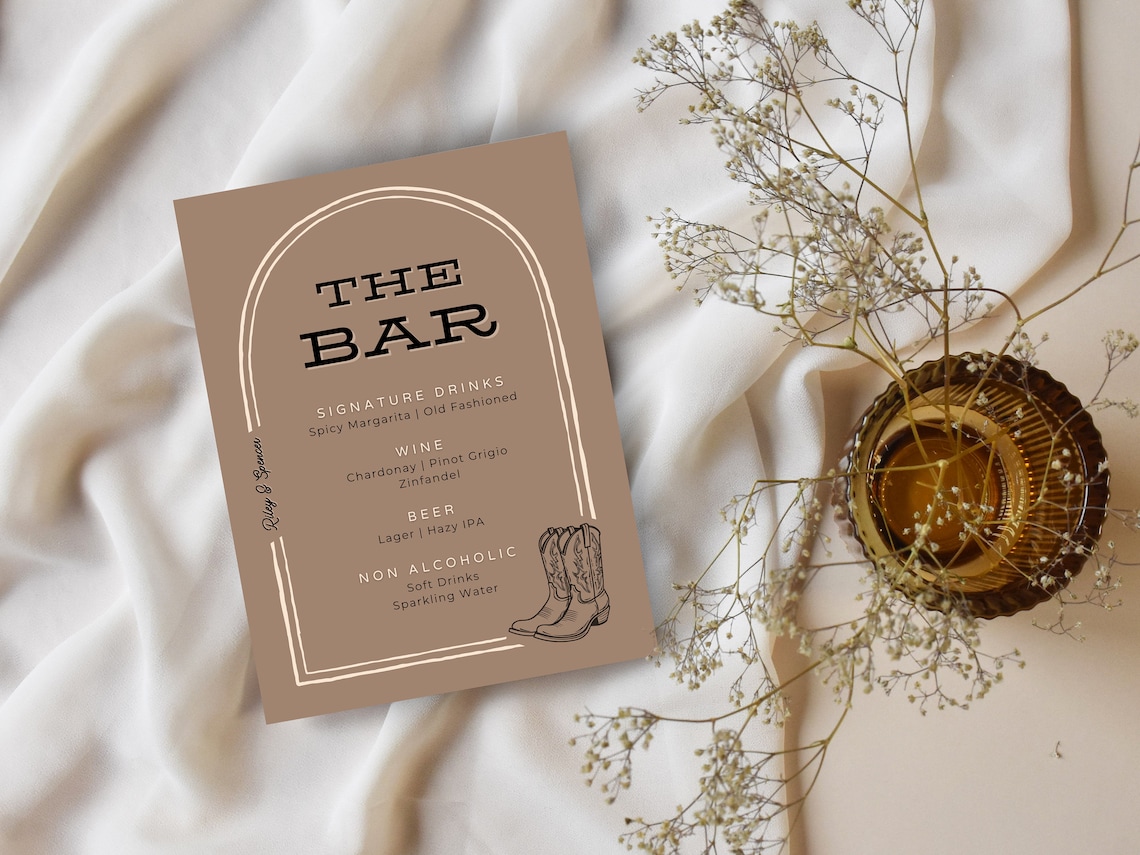 Western Wedding Bar Menu, Editable Western Themed Menu, Cowboy Boots ...