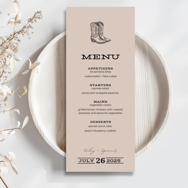 Western Wedding Menu Template, Instant Download Double-sided Wedding ...