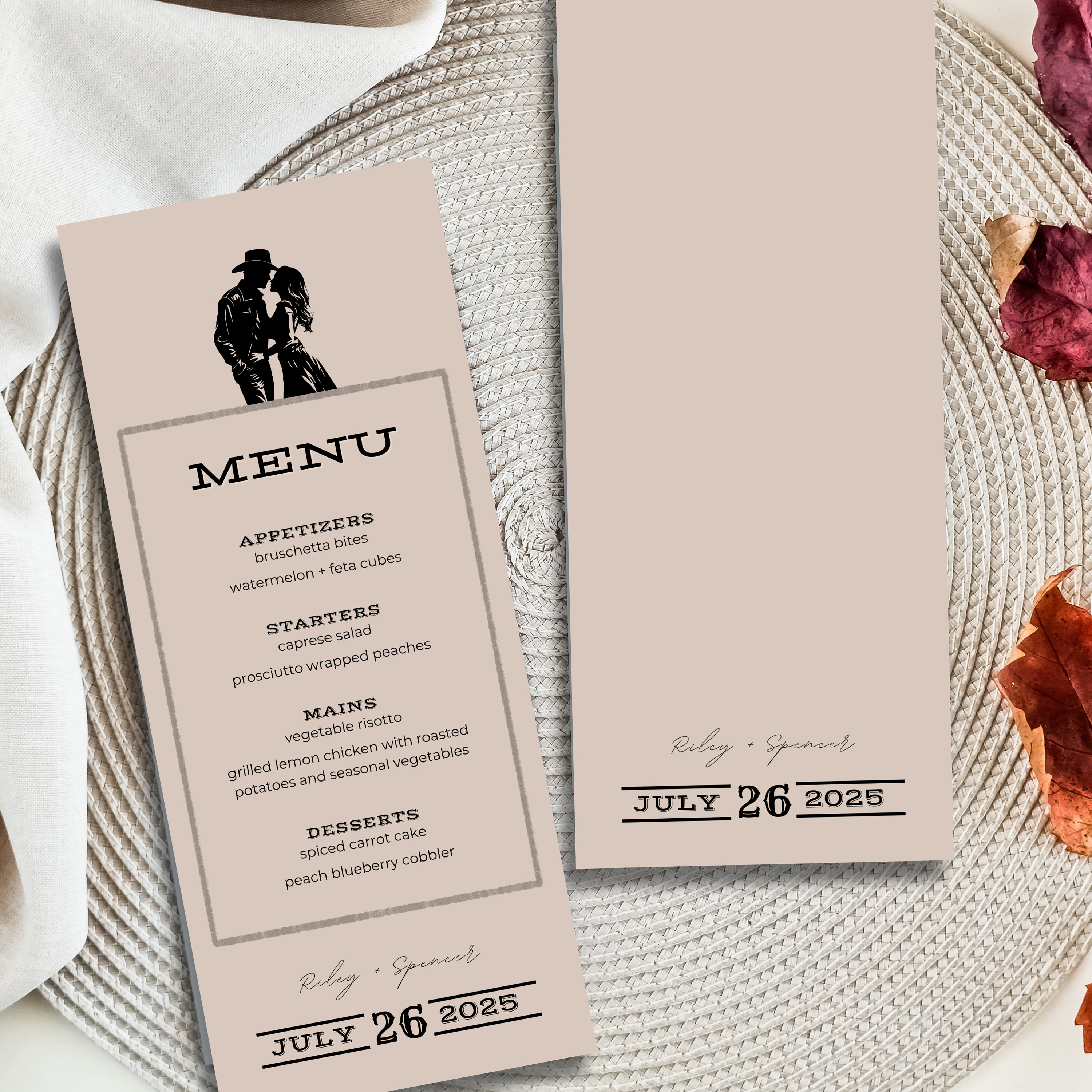 Western Wedding Menu Template, Instant Download Double-sided Wedding ...