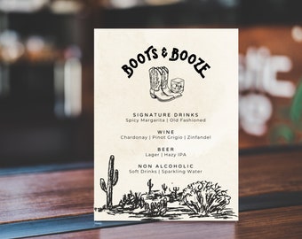 Western Wedding Bar Menu, Editable Western Themed Menu, Cowboy Boots ...