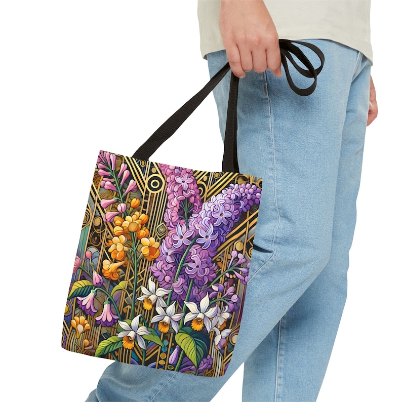 Art Deco Floral Lilacs Tote Bag - Van Gogh Inspired Design, Large Tote ...