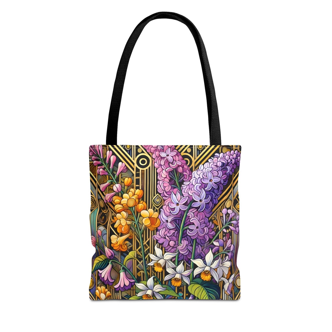 Art Deco Floral Lilacs Tote Bag - Van Gogh Inspired Design, Large Tote ...